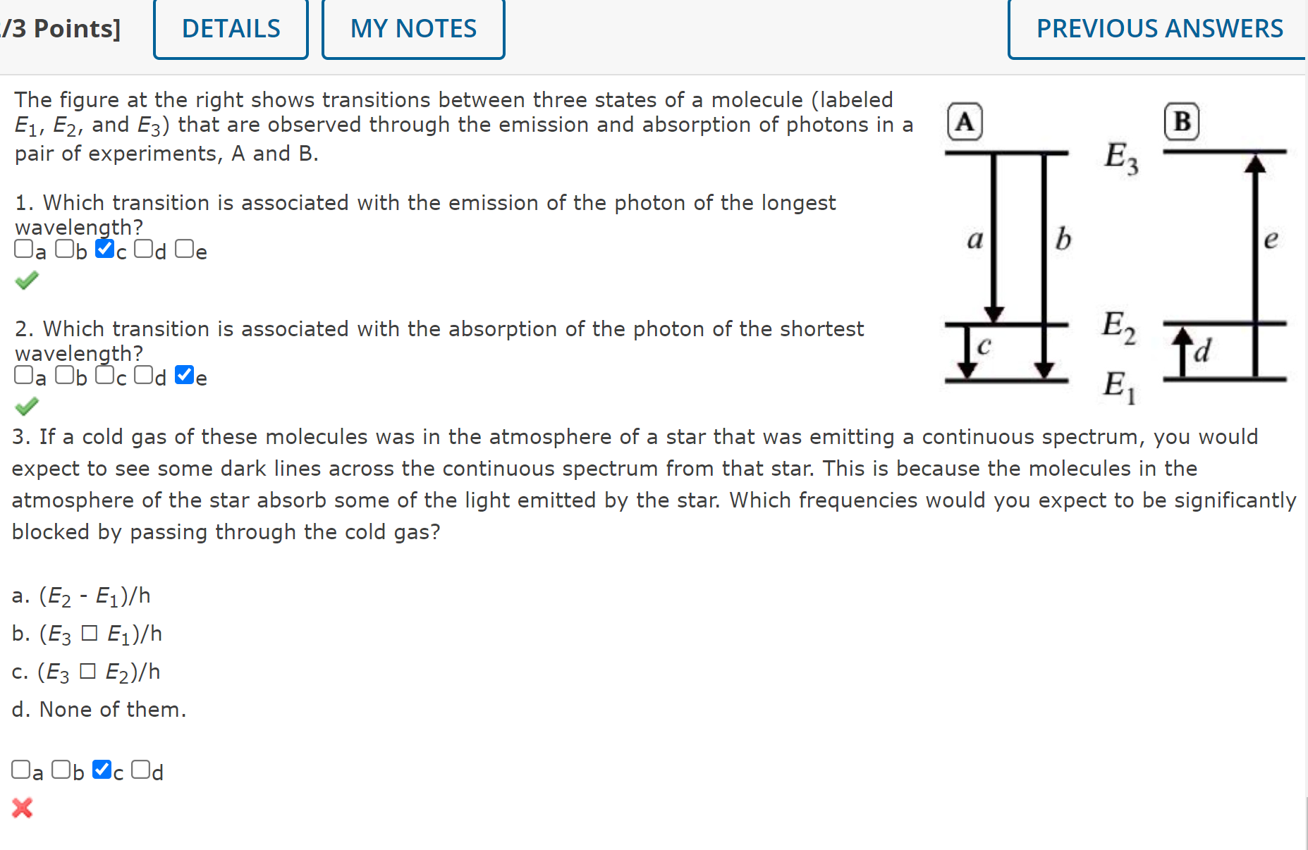 Solved /3 ﻿Points]The figure at the right shows transitions | Chegg.com