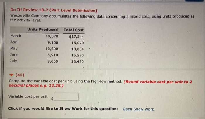 Solved Do It! Review 18-2 (Part Level Submission) | Chegg.com