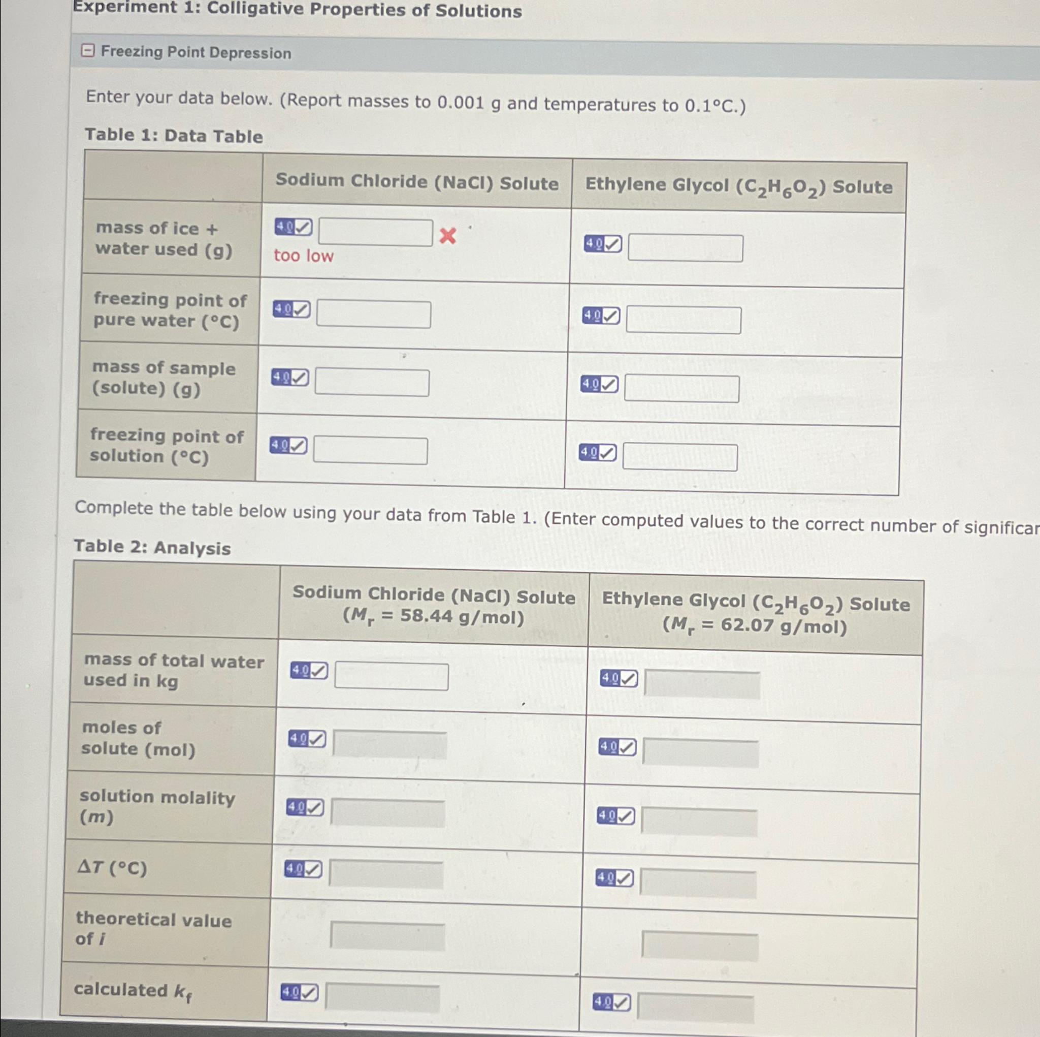 Experiment 1: Colligative Properties of | Chegg.com