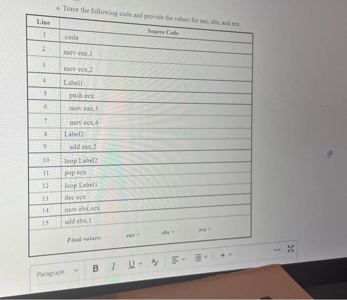 Solved a. Trace the following code and provide the valuac | Chegg.com Solved a. Trace the following code and provide the valuac | Chegg.com