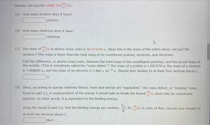 Solved Consider the nuclide cobalt 59.co). (a) How many | Chegg.com