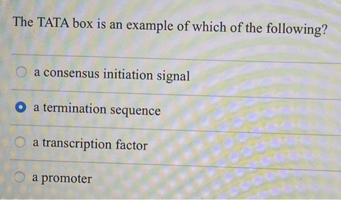 Solved The TATA box is an example of which of the following? | Chegg.com
