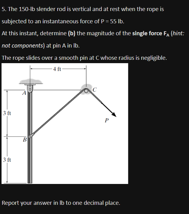 Solved The 150-lb ﻿slender rod is ﻿vertical and at ﻿rest | Chegg.com