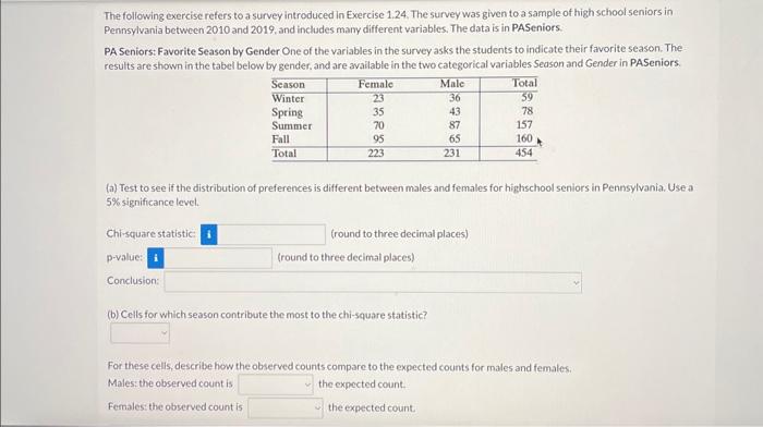Solved The following exercise refers to a survey introduced | Chegg.com