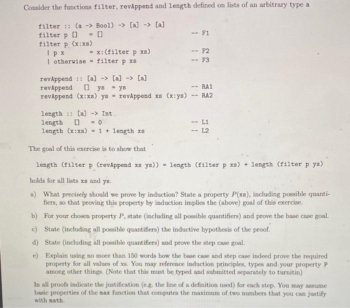 Consider the functions filter, revAppend and length | Chegg.com