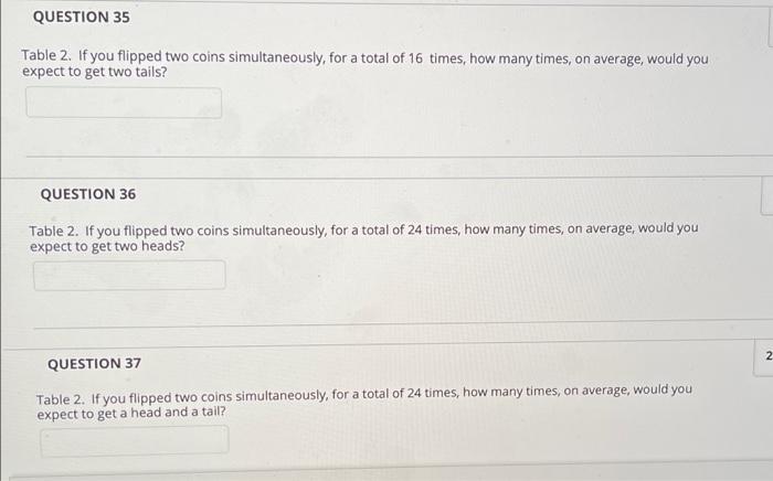 Solved QUESTION 32 Table 2. If you flipped two coins | Chegg.com