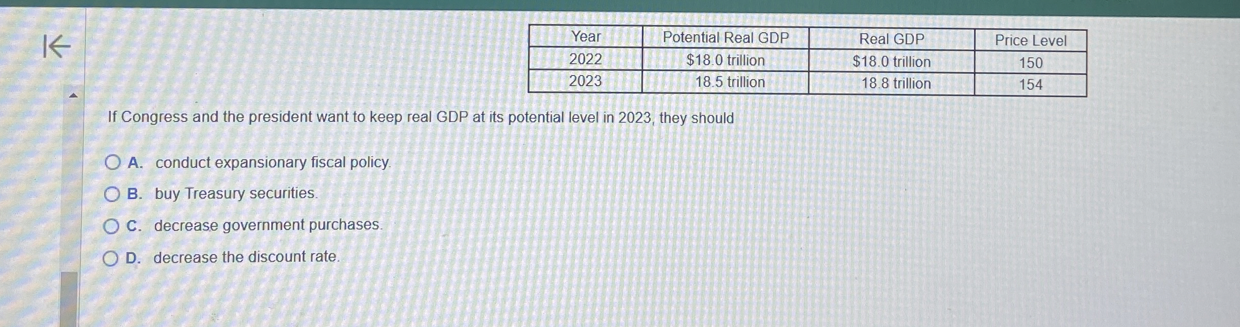 Solved \table[[Year,Potential Real GDP,Real GDP,Price | Chegg.com