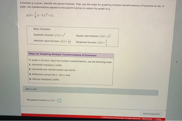 Solved A function g is given. Identify the parent function. | Chegg.com