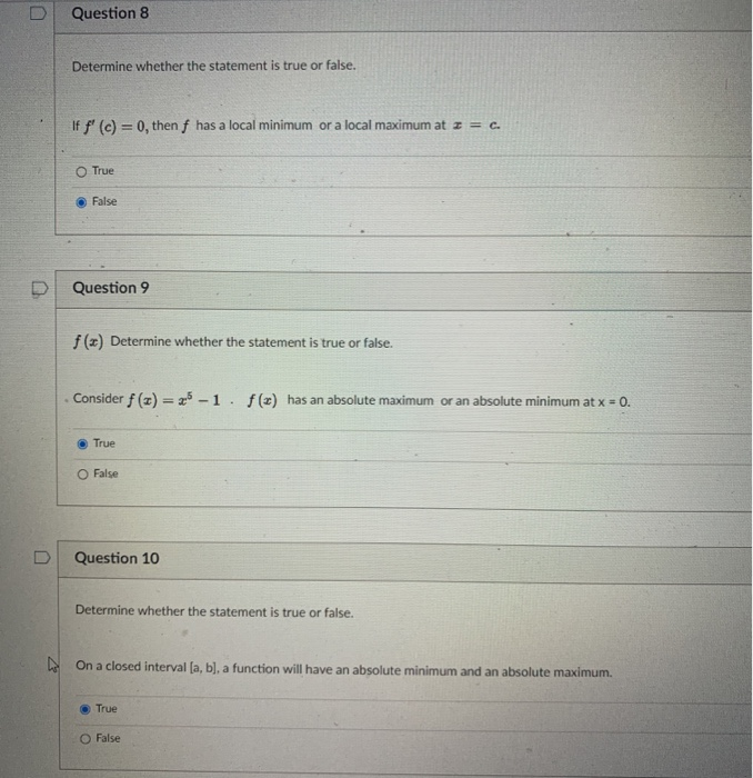 Solved Question 8 Determine whether the statement is true or | Chegg.com