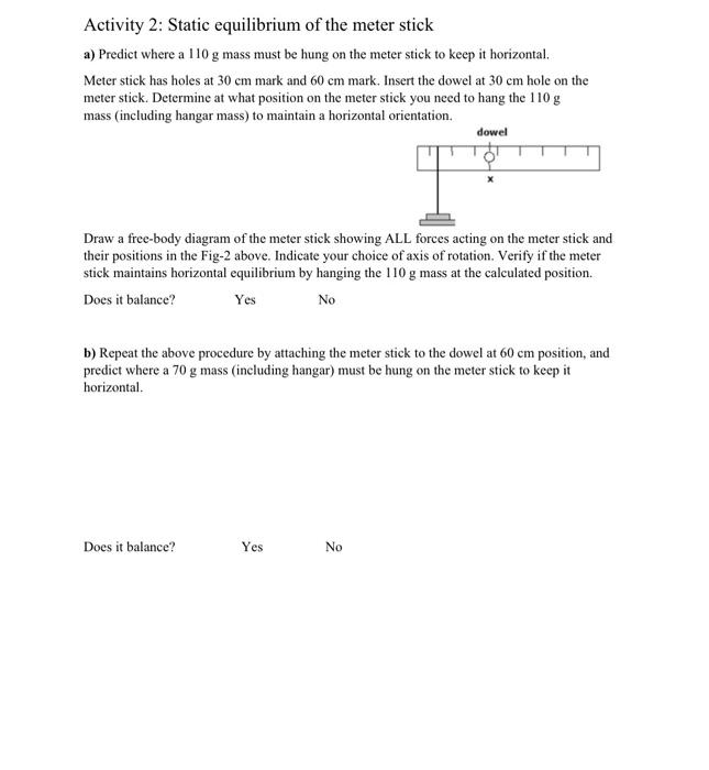 Solved Activity 2: Static equilibrium of the meter stick a) | Chegg.com