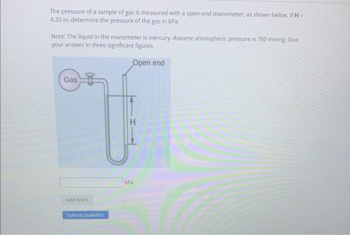 Solved The pressure of a sample of gas is measured with a | Chegg.com