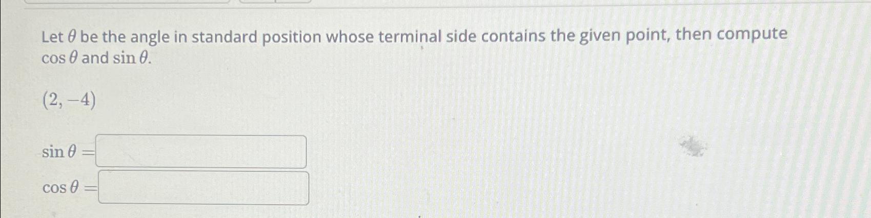 Solved Let θ ﻿be the angle in standard position whose | Chegg.com