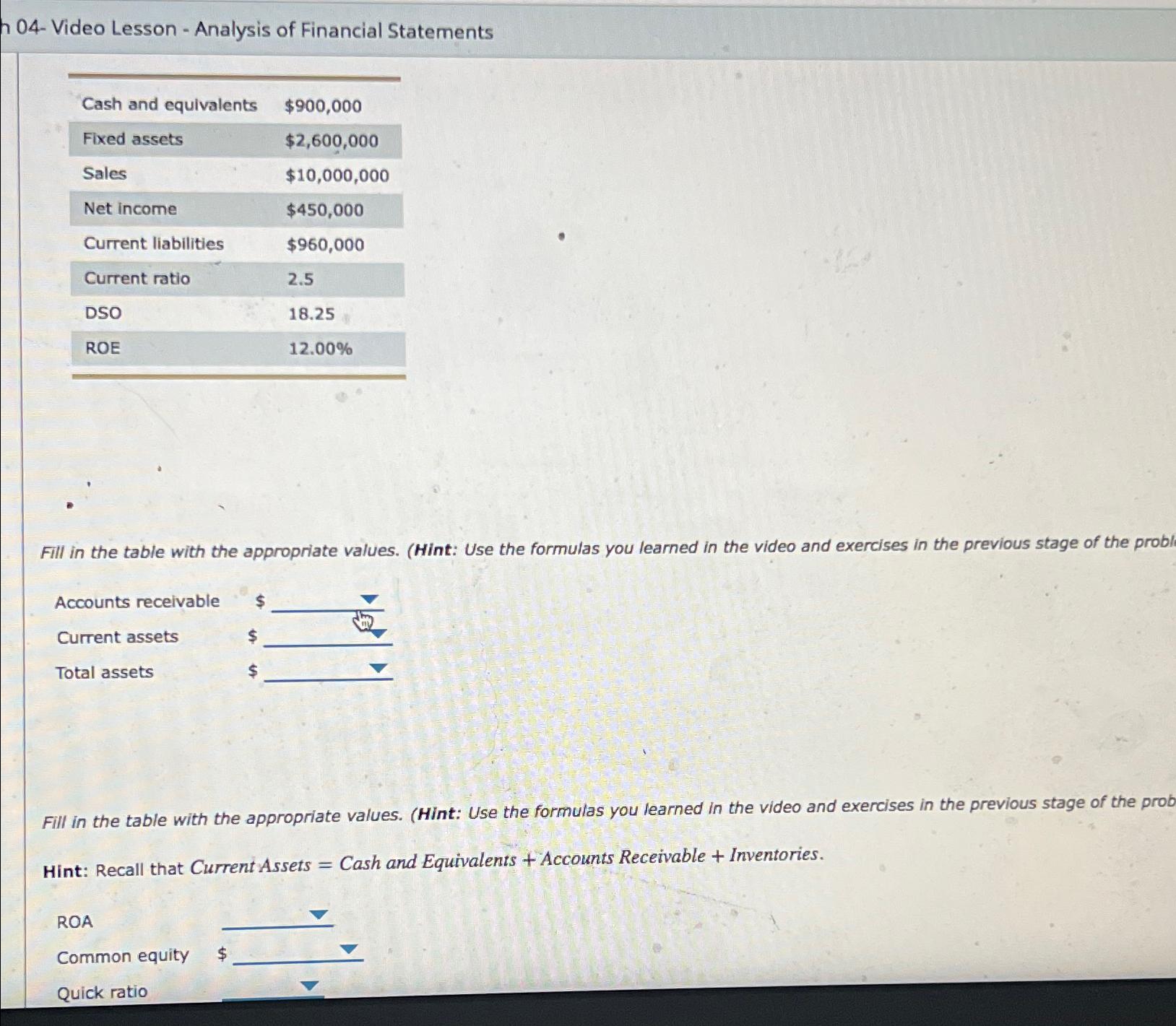 Solved 04- ﻿Video Lesson - ﻿Analysis of Financial | Chegg.com