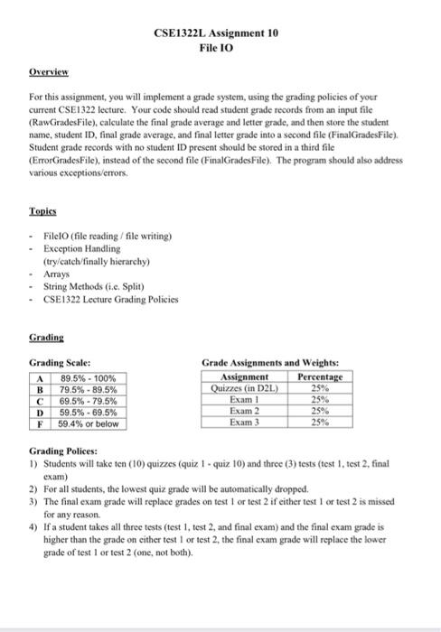 Solved CSE1322L Assignment 10 File 10 Overview For this | Chegg.com