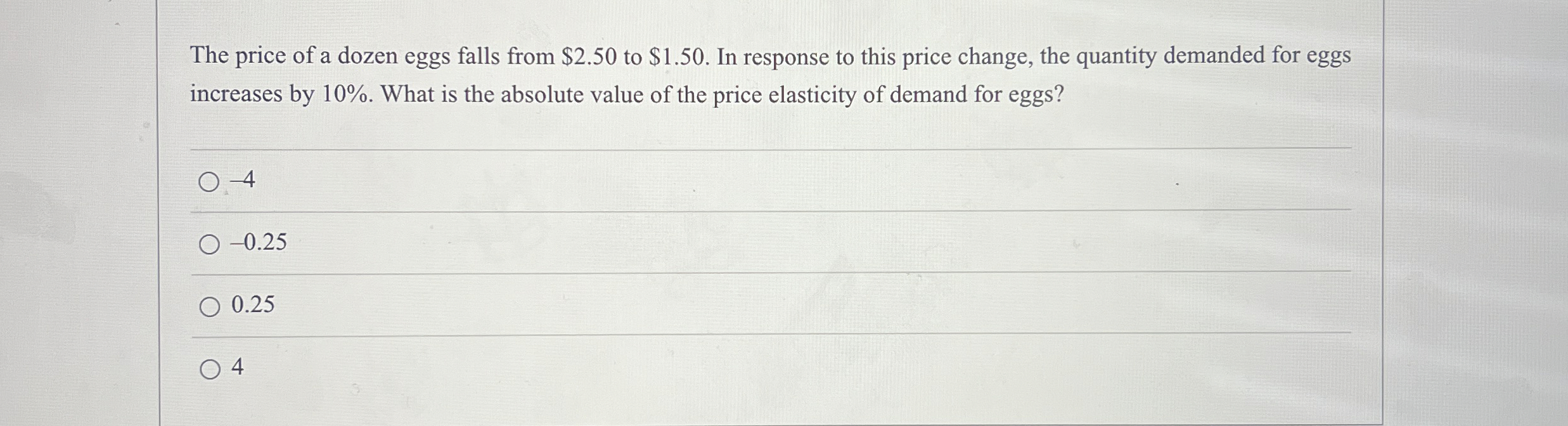 Solved The price of a dozen eggs falls from $2.50 ﻿to $1.50. | Chegg.com