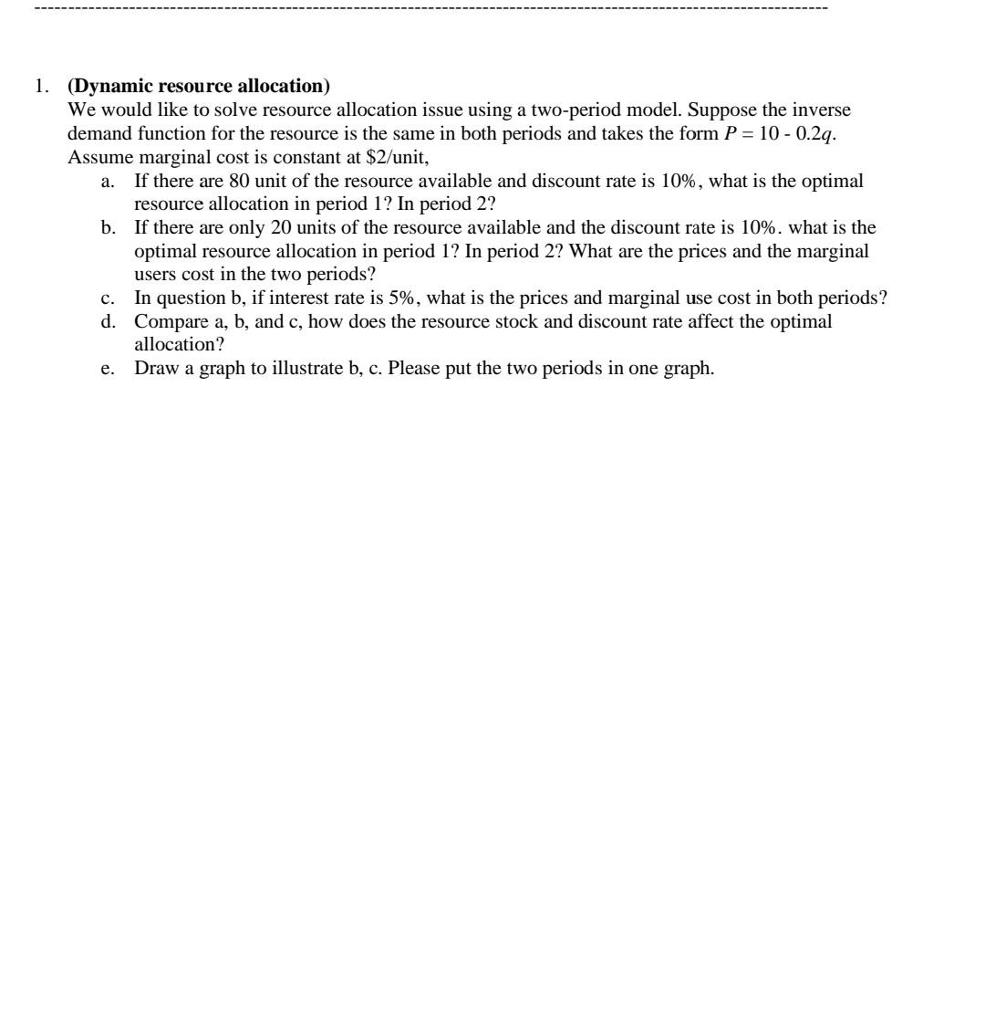 Solved 1 Dynamic Resource Allocation We Would Like To