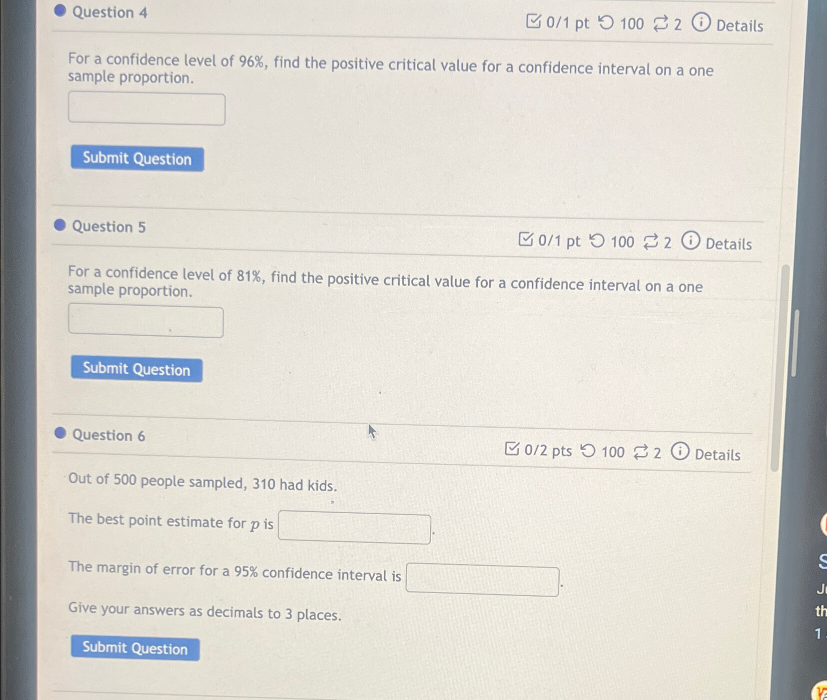 Solved Question 401pt100⇄2DetailsFor a confidence level of | Chegg.com