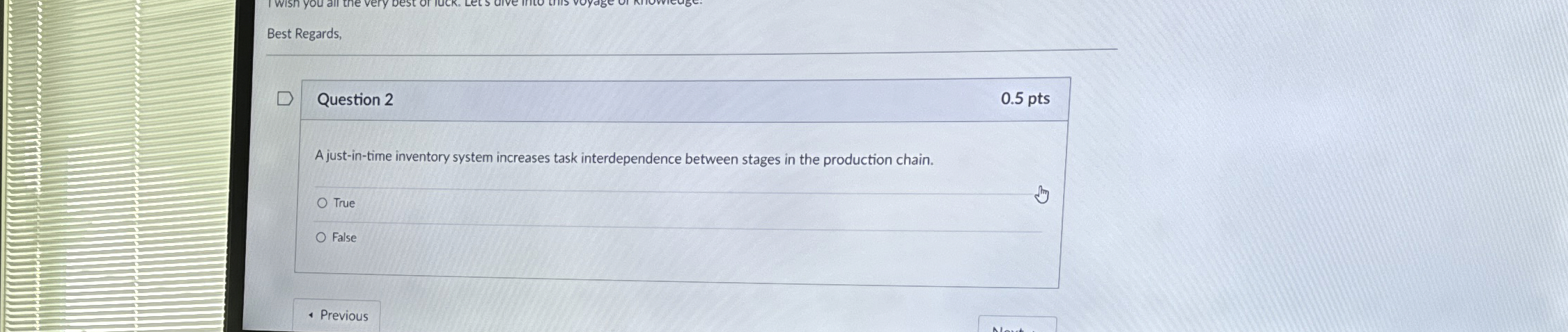 Solved Best Regards,Question 20.5 ﻿ptsA just-in-time | Chegg.com