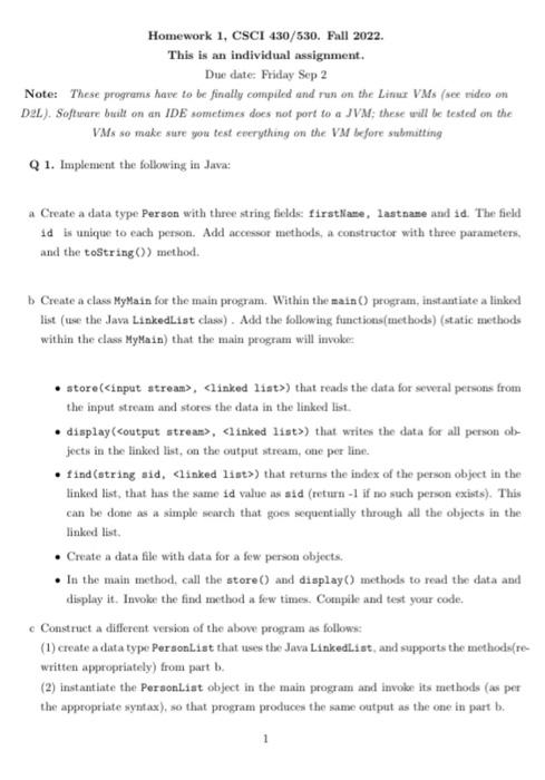 Homework 1, CSCI 430/530. Fall 2022. This is an | Chegg.com