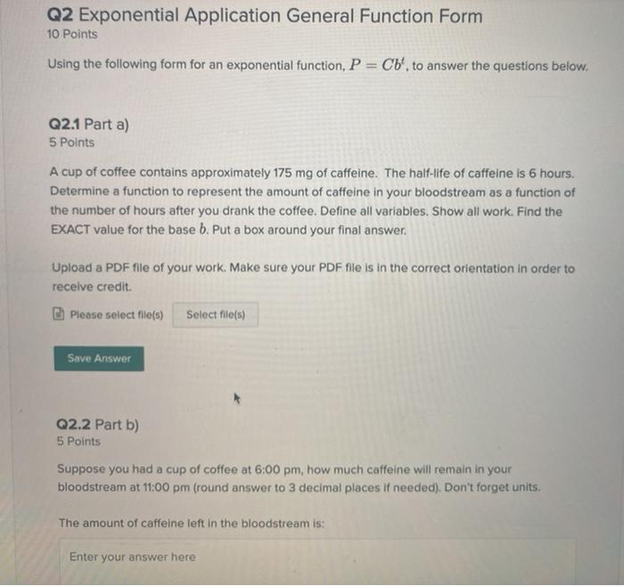 Solved Q2 Exponential Application General Function Form 10 | Chegg.com