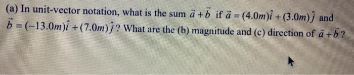 Solved A In Unit Vector Notation What Is The Sum Ab If A 1484