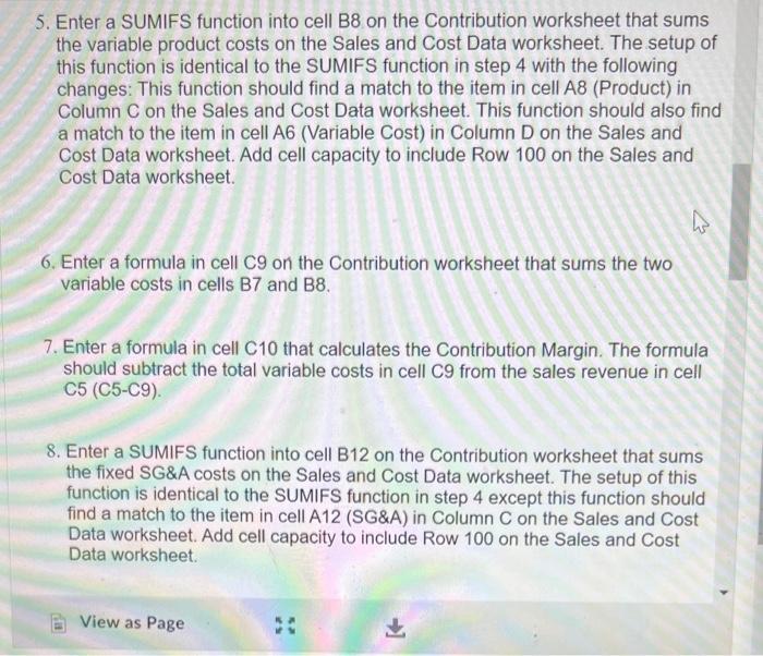 5. Enter a SUMIFS function into cell B8 on the | Chegg.com