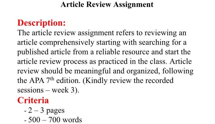 Solved Article Review Assignment Description: The article | Chegg.com