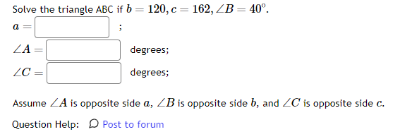 Solved Solve the triangle ABC if | Chegg.com