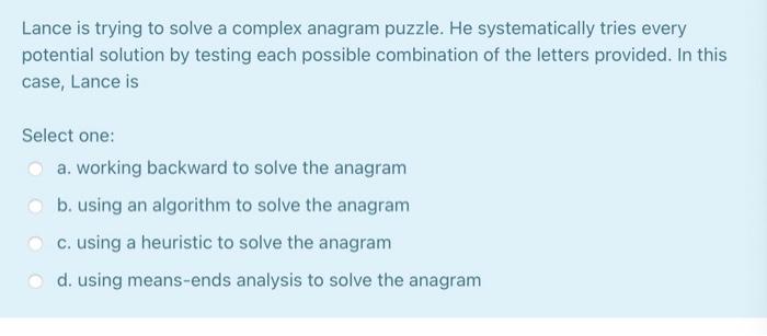 Solved Lance is trying to solve a complex anagram puzzle. He | Chegg.com