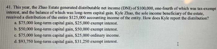 Solved 41. This year, the Zhao Estate generated | Chegg.com