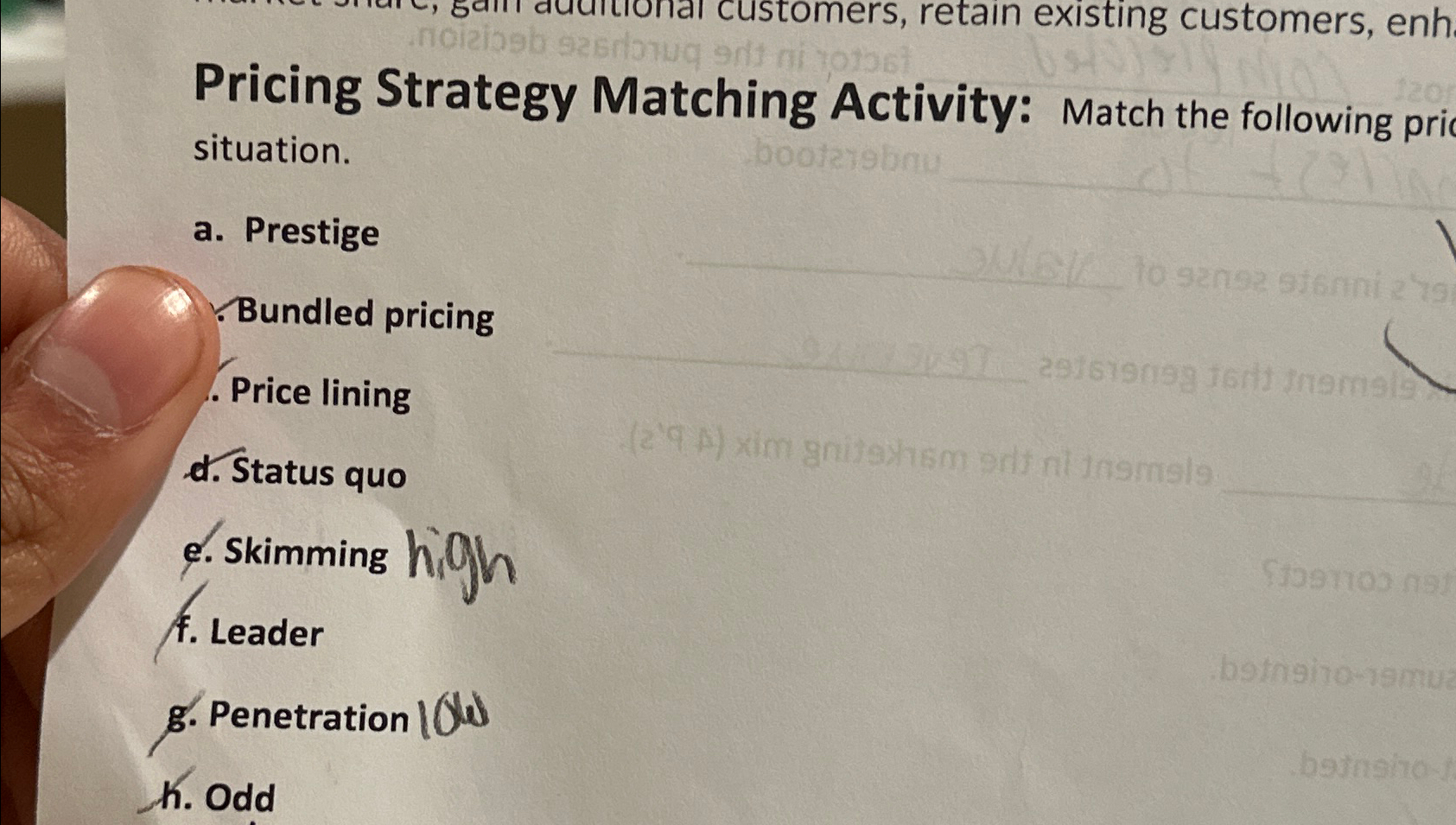 Solved Pricing Strategy Matching Activity: Match the | Chegg.com