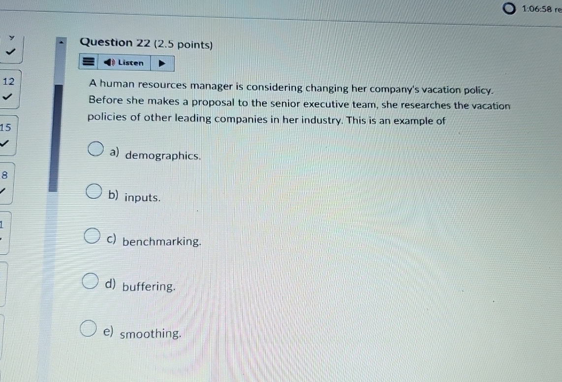 Solved Question 22 (2.5 ﻿points)1:06:58 ﻿reA human resources | Chegg.com