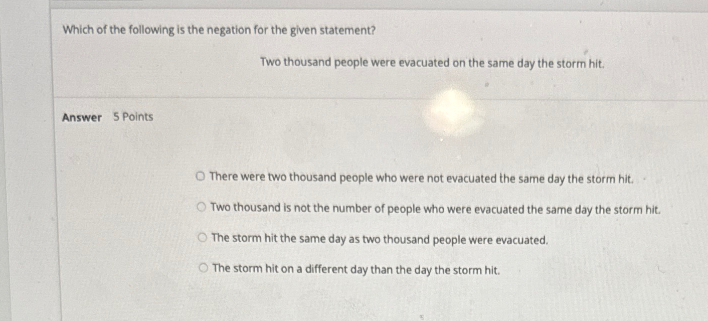 Solved Which of the following is the negation for the given | Chegg.com