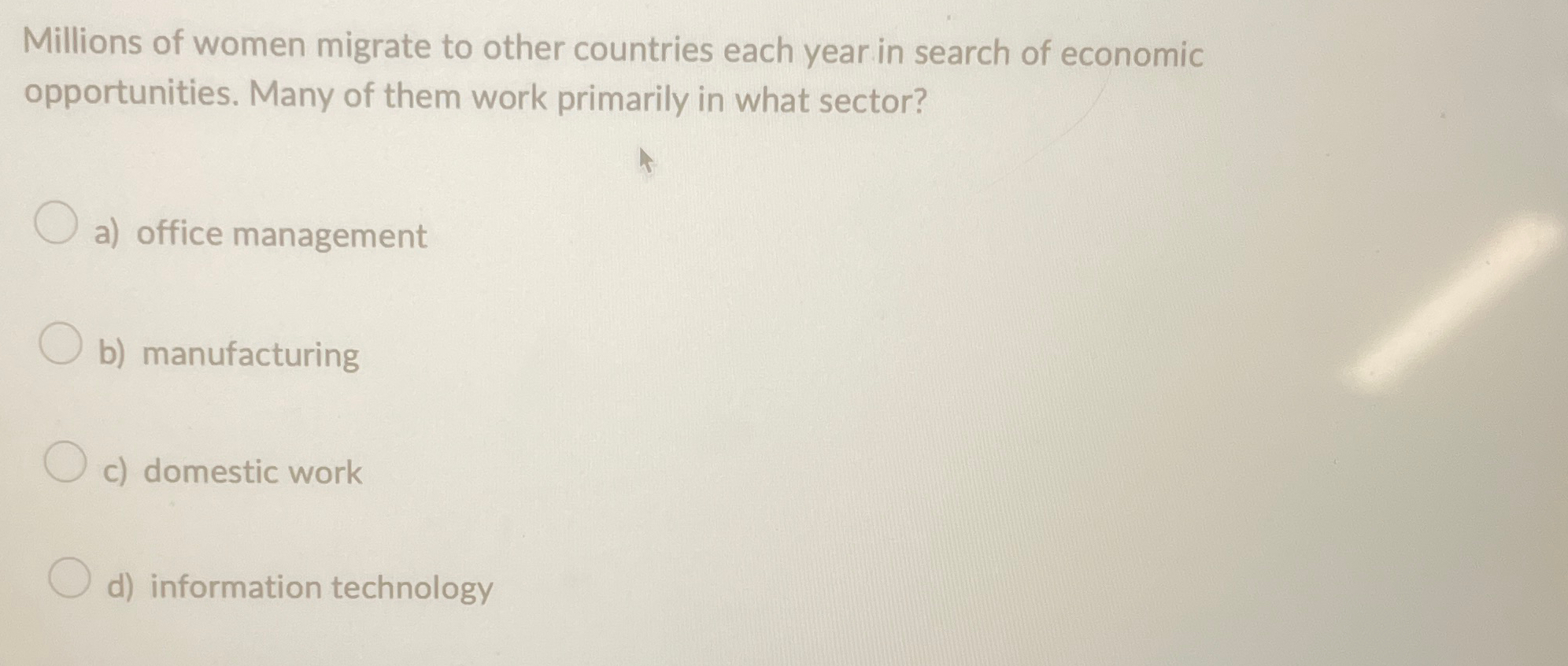 Solved Millions of women migrate to other countries each | Chegg.com