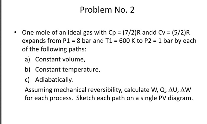 Solved Problem No. 2 One mole of an ideal gas with Cp = | Chegg.com