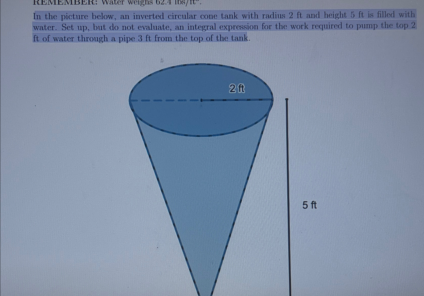 Solved In the picture below, an inverted circular cone tank | Chegg.com