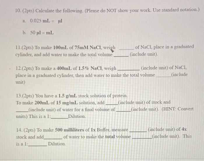 Solved 10. (2pts) Calculate the following. (Please do NOT | Chegg.com