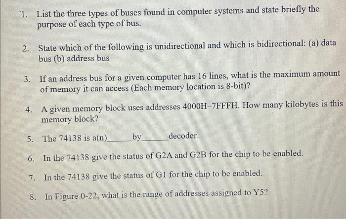 Solved 1. List the three types of buses found in computer | Chegg.com