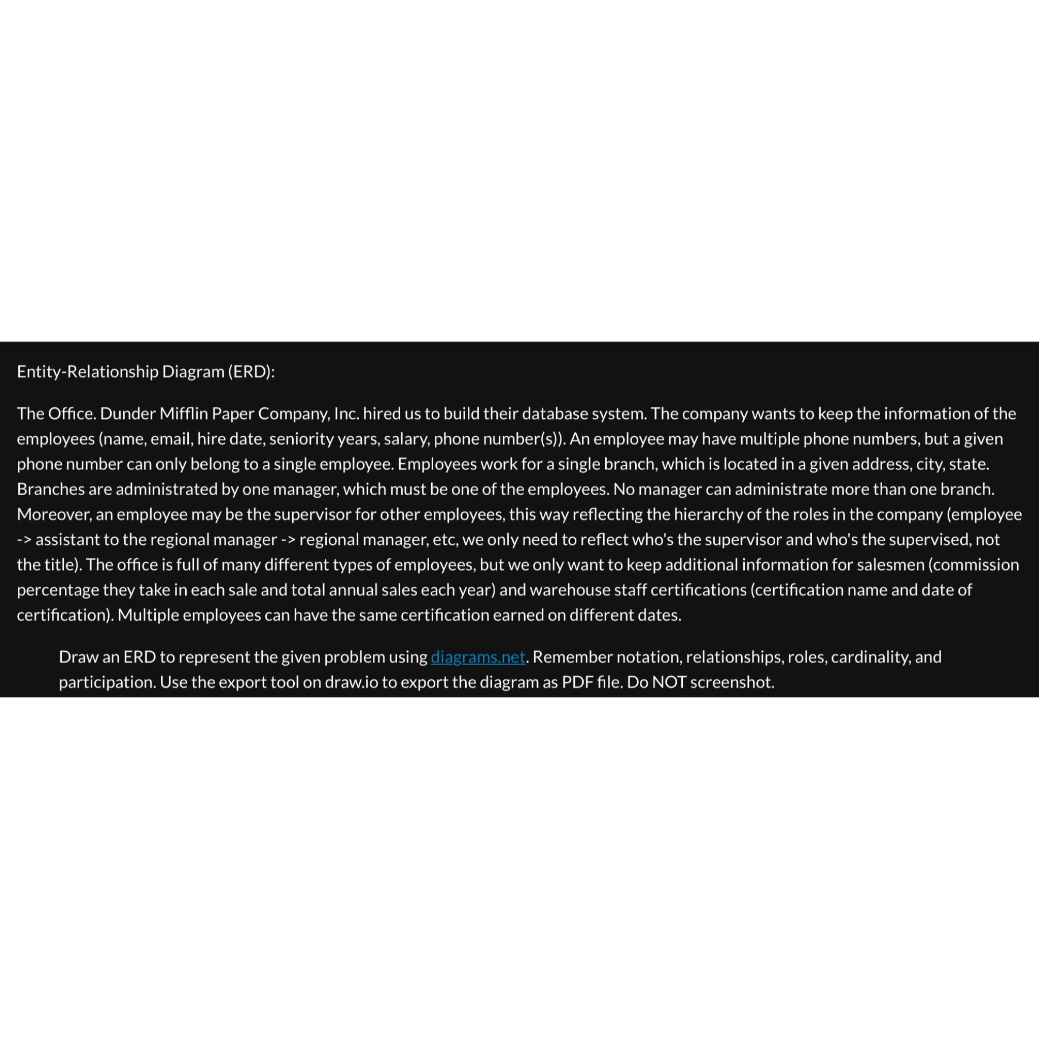 Solved Entity-Relationship Diagram (ERD): USE CORRECT SHAPES | Chegg.com