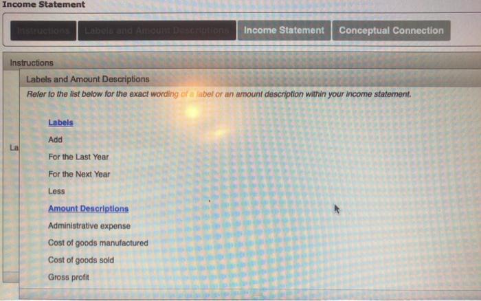 Solved Income Statement Labels and Amount Descriptions | Chegg.com