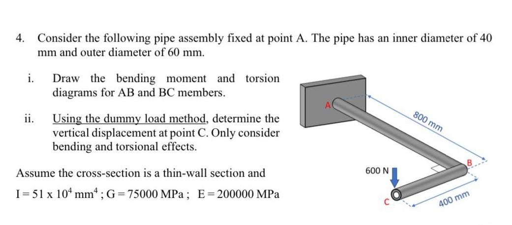 Solved 4. Consider the following pipe assembly fixed at | Chegg.com