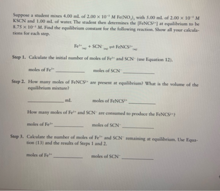 Solved Suppose a student mixes 4.00 mL of 2.00 x 10' M | Chegg.com
