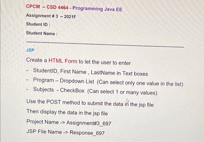 Solved Cpcm Csd 4464 Programming Java Ee Assignment 3