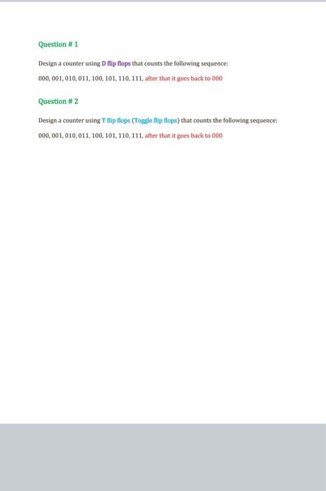 Solved Question \# 1 Design a counter using D flip flops | Chegg.com