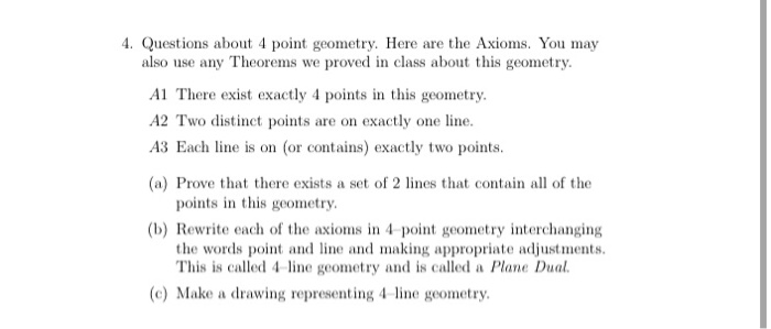 Solved 4. Questions about 4 point geometry. Here are the | Chegg.com