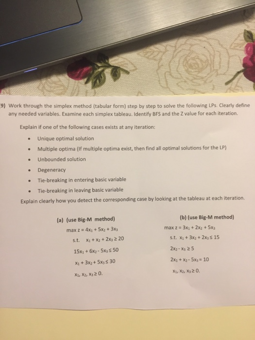 Solved 9) Work through the simplex method (tabular form) | Chegg.com