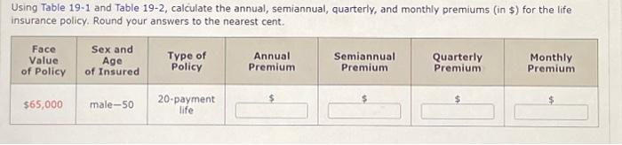 Solved Using Table 19-1 and Table 19-2, calculate the | Chegg.com