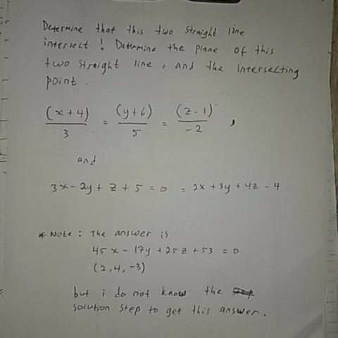 Solved Determine that this two straight line intersect! | Chegg.com