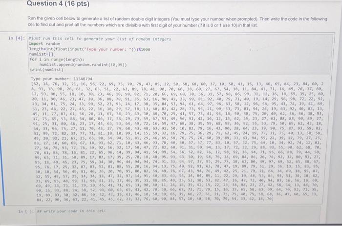 Solved Question 4 (16 pts) Run the given cell below to | Chegg.com