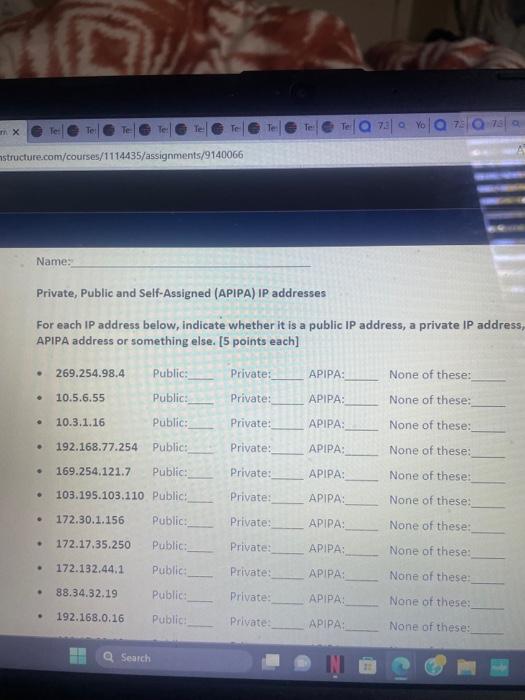 Solved For each IP address below, indicate whether it is a | Chegg.com
